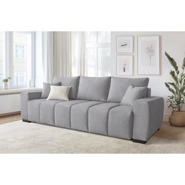 Schlafsofa Home Affaire "Bello", hellgrau, B:239cm, 100% Polyester, Sofas, Schlafsofa, mit Bettfunktion, Bettkasten, Frei im Raum stellbar, Federkern