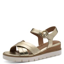 Keilsandalette Tamaris, Damen, Gr. 38, goldfarben, Glattleder, gl&auml;nzend, unifarben, Schuhe Keilsandalette, Sommerschuh, Riemchensandale mit Ziern&auml;hten