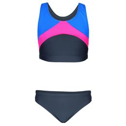 Bustier-Bikini AQUARTI "Bikini M&auml;dchen Sport Bikini Racerback Bustier & Bikinislip", Kinder, Gr. 146, N-Gr, blau (graphit, blau, rosa), Obermaterial: 80% Polyamid PA. 20% Elasthan EL., Bikini-Sets Bustier-Bikini