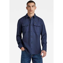 G-Star Raw Jeanshemd G-STAR "Marine Slim", Herren, Gr. L, N-Gr, blau (sartho blau gd), Web, Obermaterial: 100% Baumwolle, unifarben, slim fit, Hemden Jeanshemd, mit Pattentaschen
