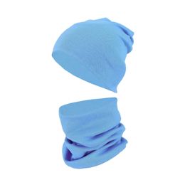 Beanie TUPTAM "M&uuml;tze Unisex Kinder Beanie M&uuml;tze Schlauchschal Set", Jungen, Gr. 52, blau, Obermaterial: 95% Baumwolle CO. 5% Elasthan EL., M&uuml;tzen Beanie