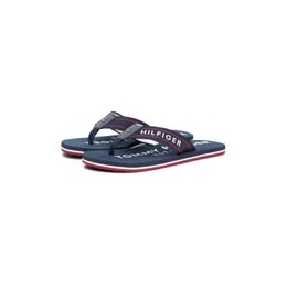 Zehentrenner Tommy Hilfiger "SPORTY HILFIGER BEACH SANDAL", Damen, Gr. 42, dunkelblau, Textil, unifarben mit Farbeins&auml;tzen, Basic, Schuhe Zehentrenner, Sommerschuh, Strandschuh, Flats mit Logoschrifzug