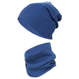 Beanie TUPTAM "M&uuml;tze Unisex Kinder Beanie M&uuml;tze Schlauchschal Set", Jungen, Gr. 56, blau (marineblau), Obermaterial: 95% Baumwolle CO. 5% Elasthan EL., M&uuml;tzen Beanie