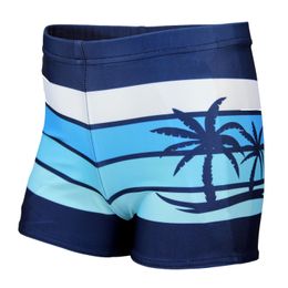 Badehose AQUARTI "Badehose Jungen Badehose Gestreift mit Motiven", Jungen, Gr. 158, N-Gr, blau (dunkelblau, blau, palmen), Obermaterial: 80% Polyester PES. 20% Elasthan EL., Badehosen Badehose