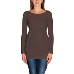 Langarmshirt ALKATO "Damenshirt Alkato Damen Langarm Longshirt Langarmshirt", Damen, Gr. L, braun (hellbraun), Obermaterial: 92% Baumwolle CO. 8% Elasthan EL., Shirts Langarmshirt