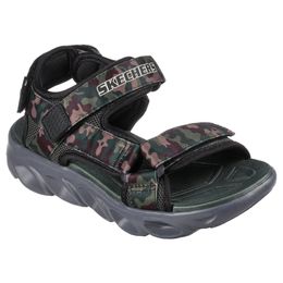Sandale Skechers "HYPNO-SPLASH - SUN BREAKS", M&auml;dchen, Gr. 34, schwarz, oliv, Textil, tarnfarben, Schuhe Sandale, Sommerschuh mit Klettverschluss, Gr&ouml;&szlig;enschablone zum Download
