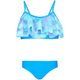 Bustier-Bikini AQUARTI "Badeanzug M&auml;dchen Bikini Set Zweiteilig Bikinislip Bustier", Kinder, Gr. 134, N-Gr, gr&uuml;n (030g mit r&uuml;schen, meerjungfrau blau, gr&uuml;n, violett), Obermaterial: 80% Polyamid PA. 20% Elasthan EL., Bikini-Sets Bustier-Bikini