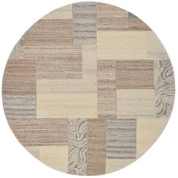 Wollteppich Theko "Lola, Wolle, handgearbeitet, Patchwork Design" Gr. 10, beige (natur), H:12mm &Oslash;:190cm, Wolle, Teppiche, Wollteppich, handgetuftet, Wohnzimmer, Schlafzimmer, Esszimmer