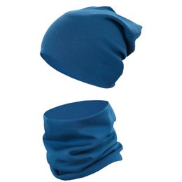 Beanie TUPTAM "M&uuml;tze Unisex Kinder Beanie M&uuml;tze Schlauchschal Set", Jungen, Gr. 52, blau (jeans), Obermaterial: 95% Baumwolle CO. 5% Elasthan EL., M&uuml;tzen Beanie