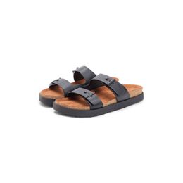 Pantolette Tommy Hilfiger "CORK ADJUSTABLE LTH SANDAL", Damen, Gr. 40, schwarz, Nappaleder, unifarben, Basic, Schuhe Pantolette, Sommerschuh, Bequemschuh, Sandale mit Logopr&auml;gung in den Schnallen