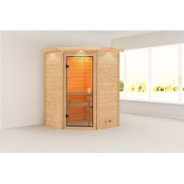 Sauna Karibu "Anni" mit bronzierter T&uuml;r und Kranz, naturbelassen", beige (naturbelassen), ohne Ofen, ohne Steuerung, (ohne Ofen), Saunen, Sauna, aus hochwertiger nordischer Fichte