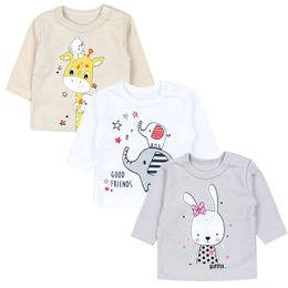 Langarmshirt TUPTAM "Shirt Unisex Baby Langarmshirt mit Spruch Aufdruck 3er Set", M&auml;dchen, Gr. 62, beige (kaninchen grau giraffe beige elefant wei&szlig;), Obermaterial: 100% Baumwolle CO., Shirts Langarmshirt