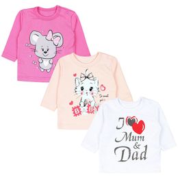 Langarmshirt TUPTAM "Shirt Unisex Baby Langarmshirt mit Spruch Aufdruck 3er Set", M&auml;dchen, Gr. 56, wei&szlig; (i love dad mum wei&szlig; katze aprikose maus pink), Obermaterial: 100% Baumwolle CO., Shirts Langarmshirt