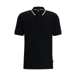 Poloshirt BOSS "Penrose 38", Herren, Gr. L, schwarz 001, Jeans, Obermaterial: 100% Baumwolle, slim fit normal, B&uuml;ndchen, Shirts Poloshirt, aus Baumwolle mit gestreiftem Kragen, slim fit
