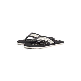 Zehentrenner Tommy Hilfiger "SPORTY HILFIGER BEACH SANDAL", Damen, Gr. 41, schwarz, Textil, unifarben mit Farbeins&auml;tzen, Basic, Schuhe Zehentrenner, Sommerschuh, Strandschuh, Flats mit Logoschrifzug