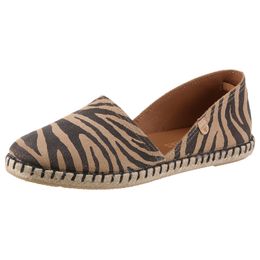Espadrille VERBENAS, Damen, Gr. 40, sand, schwarz, zebra, Veloursleder, Veloursleder, Schuhe Espadrille, Slipper, Sommerschuh, Urlaubsschuh, Flat im Zebra-Look