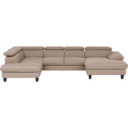 Wohnlandschaft Home Affaire "Pilot U-Form", sand, B:331cm T:108cm, Sofas, Wohnlandschaft, mit Kopfteilverstellung, wahlweise mit Bettfunktion & Bettkasten