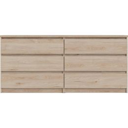 Kommode Inosign "Naia, Aufbewahrung, 6 Schubladen, grifflose Front, viel Stauraum", braun (jackson hickory), B:153,8cm H:70,1cm T:50cm, Holzwerkstoff, Sideboards, Kommode, Modern, skandinavisches Design, in mehrere Farben, Metallgleiter