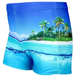 Badehose AQUARTI "Badehose Jungen Badehose Gestreift mit Motiven", Jungen, Gr. 146, N-Gr, blau (insel meer, blau), Obermaterial: 80% Polyester PES. 20% Elasthan EL., Badehosen Badehose