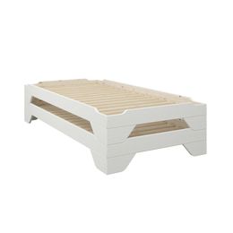 Massivholzbett OTTO HOME "Melwine &ndash; Stapelbett aus massiver Kiefer, platzsparend & flexibel", wei&szlig;, B:94cm H:23cm L:204cm, Betten, Massivholzbett, Mit Lattenrost, ideal als G&auml;stebett, FSC zertifiziert, Made in Europe