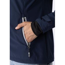 Softshelljacke DEPROC Active "DECORAH PEAK V WOMEN", Damen, Gr. 36/38 (M), blau (navy), 96% Polyester; 4% Elasthan, tailliert, gerader Abschluss mit Windstopper,mit verstellbarem Klettverschluss, Jacken Softshelljacke, mit abnehmbarer Kapuze