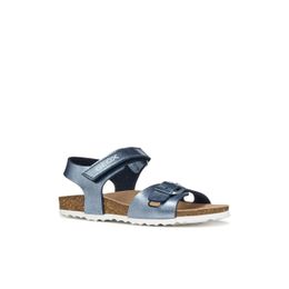 Sandale Geox "J ADRIEL GIRL", M&auml;dchen, Gr. 33, blau, metallic, Lederimitat, Glitzer, Basic, Schuhe Sandale, Kinderschuh mit Klettverschluss, Gr&ouml;&szlig;enschablone zum Download
