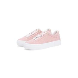 Plateausneaker Tommy Hilfiger "TH FOXING PLATFORM WASHED CANVAS", Damen, Gr. 40, rose, Textil, unifarben mit Farbeinsatz, Schuhe Plateausneaker, Freizeitschuh, Halbschuh, Schn&uuml;rschuh im angesagten Jeans-Look
