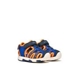 Lauflernschuh Geox "B SANDAL MULTY BOY", M&auml;dchen, Gr. 27, blau, orange, Lederimitat, Textil, Schuhe Lauflernschuh, Babyschuh, Klettschuh mit Gr&ouml;&szlig;enschablone zum Download