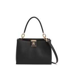 Henkeltasche Tommy Hilfiger "TH HER TOTE", Damen, Gr. B/H/T: 24,5cm x 18,5cm x 12cm, schwarz, Lederimitat, Taschen Henkeltasche, Damen Schultertasche, Henkeltasche mit TH-Logo