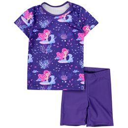 Badeanzug AQUARTI "Badeanzug Baby M&auml;dchen Zweiteiler Badeanzug Bade-Set Bade T-Shirt Badehose", Kinder, Gr. 98, N-Gr, blau (meerjungfrau rosa hellblau dunkelblau), Obermaterial: 80% Polyester PES. 20% Elasthan EL., Badeanz&uuml;ge Badeanzug