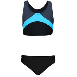 Bustier-Bikini AQUARTI "Bikini M&auml;dchen Sport Bikini Racerback Bustier & Bikinislip", Kinder, Gr. 164, N-Gr, grau (schwarz, graphit, blau), Obermaterial: 80% Polyamid PA. 20% Elasthan EL., Bikini-Sets Bustier-Bikini