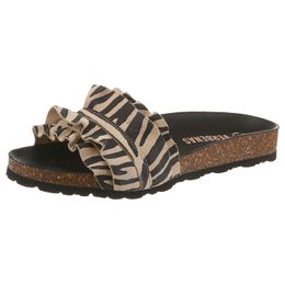 Pantolette VERBENAS "ROCIO", Damen, Gr. 35, zebraoptik, Veloursleder, Schuhe Pantolette, Strandschuh, Sommerschuh, Urlaubsschuh mit R&uuml;schen