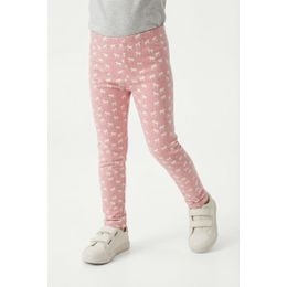 Sweatleggings happy girls, M&auml;dchen, Gr. 128, N-Gr, rosa (dusty rose), angeraute Sweatware, Obermaterial: 60% Polyester, 35% Baumwolle, 5% Elasthan, bedruckt, skinny fit kn&ouml;chellang, Hosen Sweatleggings, im tollen Einhorn-Alloverprint