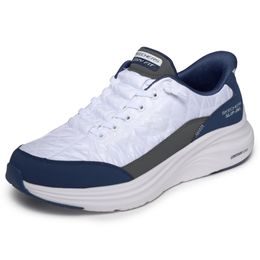 Slip-On Sneaker Skechers "CONTOUR FOAM", Damen, Gr. 39, wei&szlig;, navy, Lederimitat, Textil, Schuhe Slip-On Sneaker, Slipper, Schn&uuml;rschuh in veganer Verarbeitung