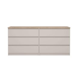 Kommode Inosign "Naia, Aufbewahrung, 6 Schubladen, grifflose Front, viel Stauraum", kaschmir, B:153,8cm H:70,1cm T:50cm, Holzwerkstoff, Sideboards, Kommode, Modern, skandinavisches Design, in mehrere Farben, Metallgleiter
