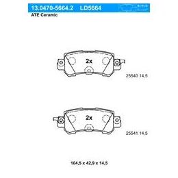 ATE Bremsbelagsatz, Scheibenbremse Ceramic 13.0470-5664.2 hinten rechts links f&uuml;r MAZDA DAY3-26-48ZA K0Y1-26-48Z