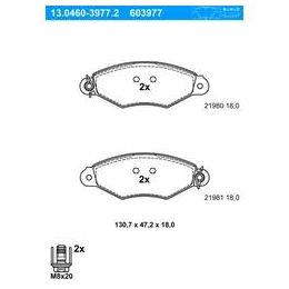 ATE Bremsbelagsatz, Scheibenbremse 13.0460-3977.2 vorne rechts links f&uuml;r RENAULT CITRO&Euml;N NISSAN 41060-00QAG 41060-00QAF 425205