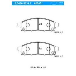 ATE Bremsbelagsatz, Scheibenbremse 13.0460-5631.2 vorne rechts links f&uuml;r MITSUBISHI FIAT 4605A198 4605A284 6000609714