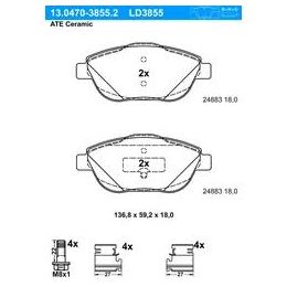 ATE Bremsbelagsatz, Scheibenbremse Ceramic 13.0470-3855.2 vorne rechts links mit Zubeh&ouml;r f&uuml;r PEUGEOT CITRO&Euml;N VAUXHALL OPEL DS 1629038380 1607083180 42