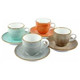 Espressotasse Creatable "Kaffeetasse VINTAGE NATURE", bunt (terra, steingrau, aquablau, schlamm), 80ml, 8 Stk., Porzellan, Trinkgef&auml;&szlig;e, Espressotasse, Tassen Set, 4 Tassen, 4 Untertassen