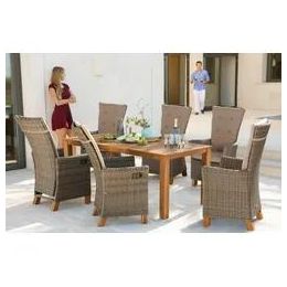 Garten-Essgruppe Merxx "Toskana Deluxe", beige (natur), Obermaterial: 100% Polyester. F&uuml;llung: 100% Polyurethan, Sitzm&ouml;bel-Sets, Aluminium, Polyrattan, Akazienholz FSC 100 %, geeignet f&uuml;r 6 Personen
