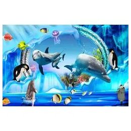 Fototapete papermoon "3D DESIGN Delfine im Meer", bunt, B:2,5m L:1,86m, Vlies, Tapeten