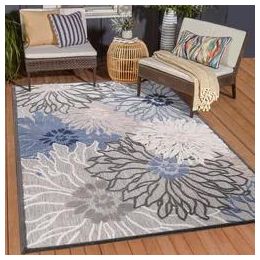 Teppich Sanat "Floral 2 Outdoor", grau (grau, beige), B:200cm H:6mm L:290cm, Kunstfaser, Teppiche, Teppich, In- und Outdoor geeignet, Blumen, Balkon, Terrasse, Au&szlig;enbereich