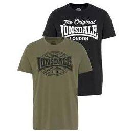 T-Shirt Lonsdale "MORHAM", Herren, Gr. 3XL (64/66), gr&uuml;n (schwarz, olive), Single Jersey, Obermaterial: 60% Baumwolle, 40% Polyester, Rundhals, Shirts T-Shirt, Doppelpack