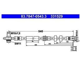 ATE Bremsschlauch 83.7847-0543.3 vorne rechts links f&uuml;r SKODA SEAT VAG 6R0611701J 6R0611701E