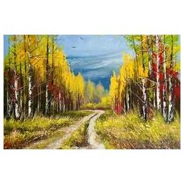Fototapete papermoon "WALD-WEG-MALEREI HERBST LANDSCHAFT GEBIRGE BLUMEN NATUR", bunt, B:2,5m L:1,86m, Vlies, Tapeten