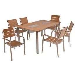 Garten-Essgruppe Garden Pleasure "FLORENCE", beige (champagner, teak, optik, braun, champagner), B:250cm H:85cm T:190cm, Aluminium, Kunststoff, Sitzm&ouml;bel-Sets, stapelbar