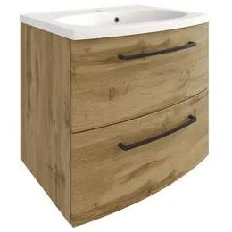 Waschbeckenschrank Welltime "Chicago", braun (wotaneiche), B:60cm H:54cm T:45cm, MDF, Schr&auml;nke, Waschbeckenunterschrank, Badm&ouml;bel, Waschtisch mit Mineralgussbecken, Breite 60 cm, Softclose