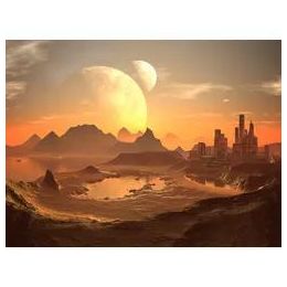 Fototapete papermoon "PLANETEN-FUTURISTISCH WELTRAUM MOON GALAXIE UNIVERSUM", bunt, B:3m L:2,23m, Vlies, Tapeten