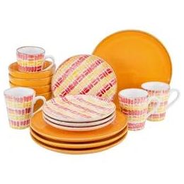 Kombiservice Creatable "Geschirr-Set Marbella", bunt (rot, orange, gelb), 16 Stk., Steingut, Geschirr-Sets, Kombiservice, Service, s&uuml;dl&auml;ndisches Dekor, Made in Europe, 16 Teile, f&uuml;r 4 Personen